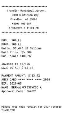 Aviation Fuel - FBO Receipt - Receipt Template | ExpenseFAST